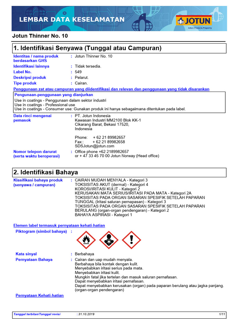 MSDS Thinner No 10 Bahasa | PDF | Kesehatan Holistik
