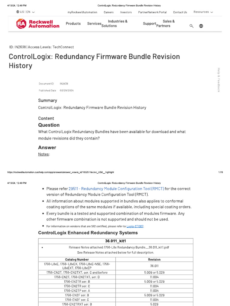 ControlLogix Redundancy Firmware Bundle Revision | PDF