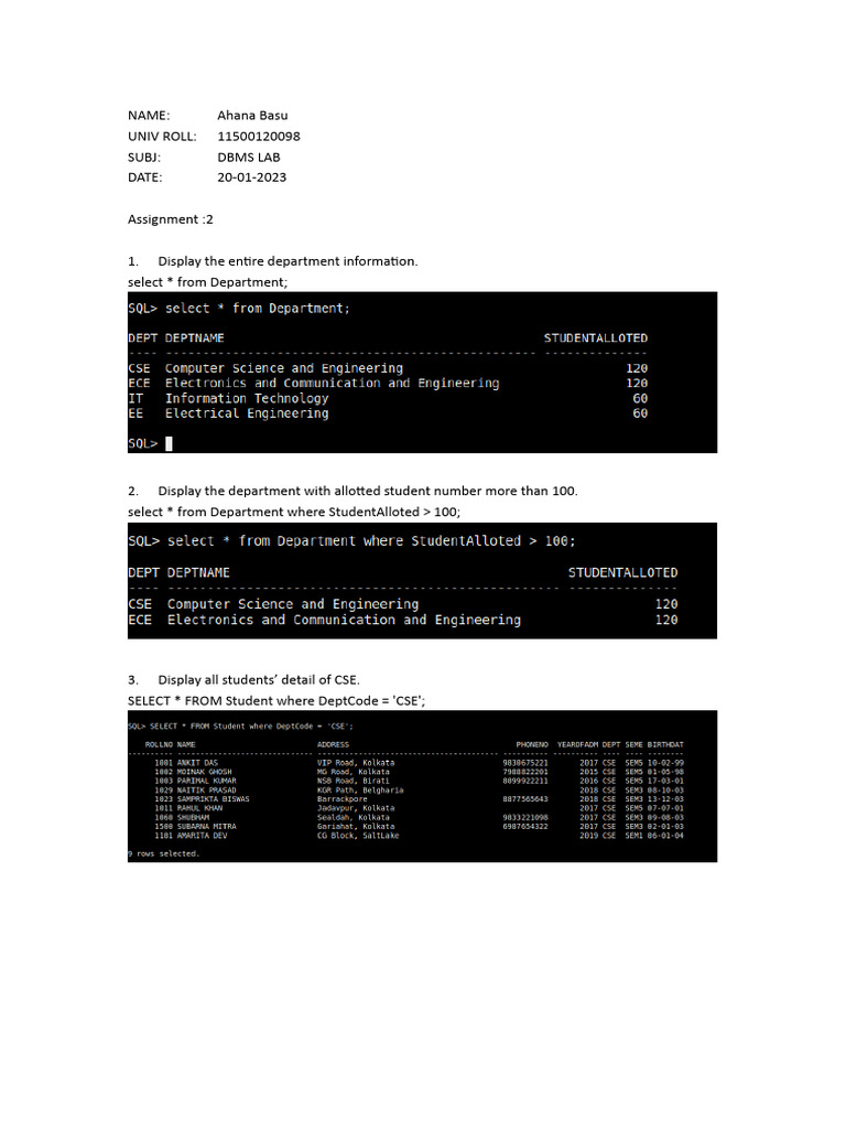 Dbms Ass2 EasyQueries | PDF