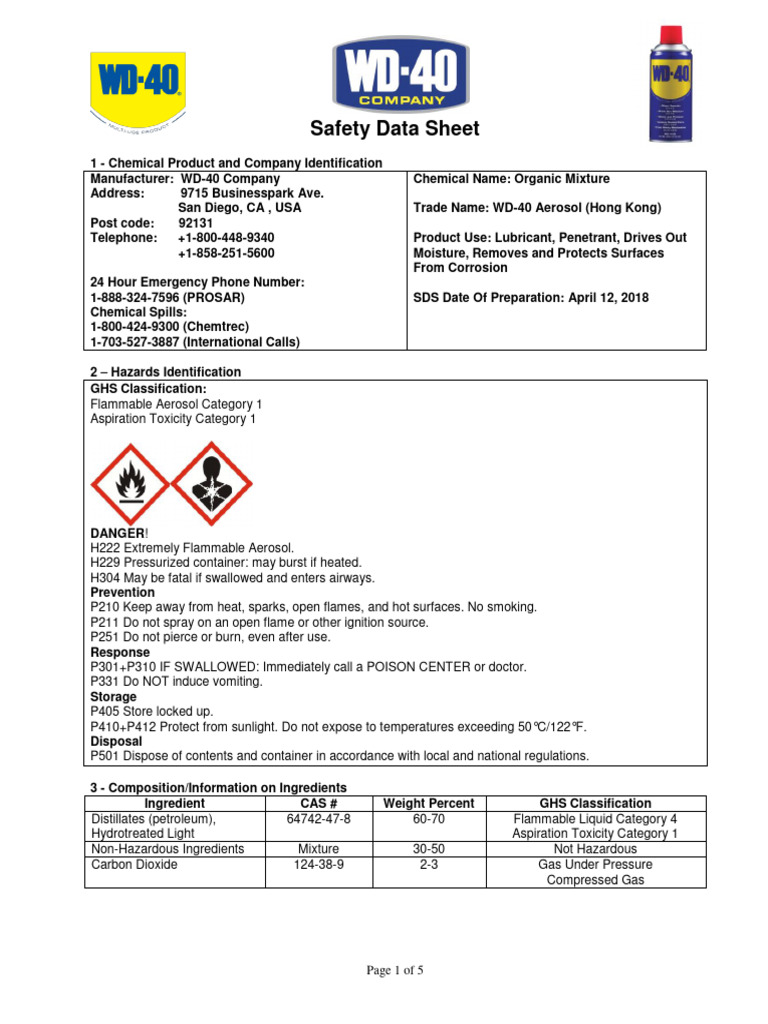 SDS_WD-40_Aerosol- eNGLISH | Download Free PDF | Firefighting | Water