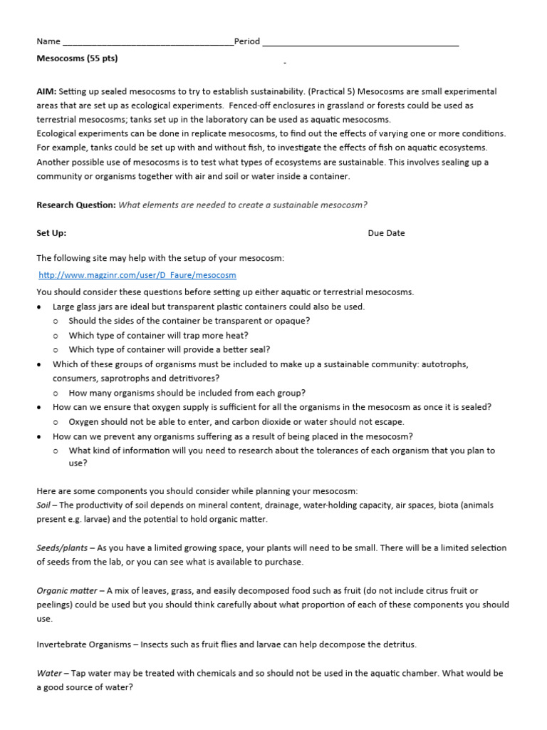 Mesocosm Project | PDF | Ecosystem | Decomposition