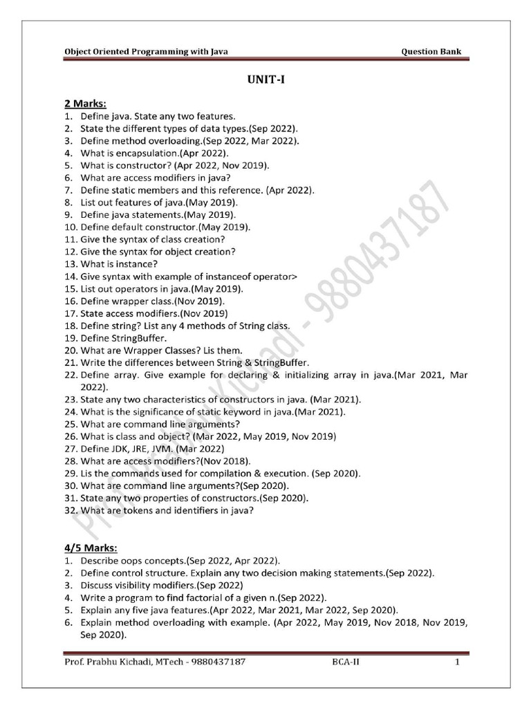 Java Question Bank All Units | PDF