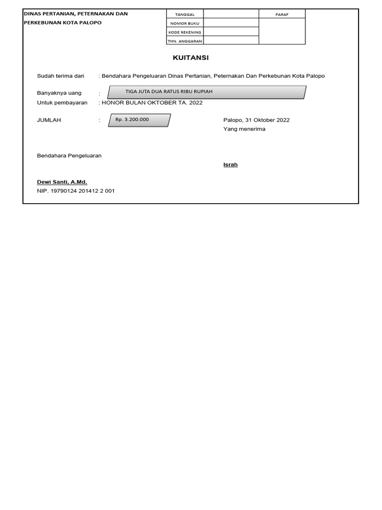 Kwitansi Honor DINAS PETERNAKAN | PDF