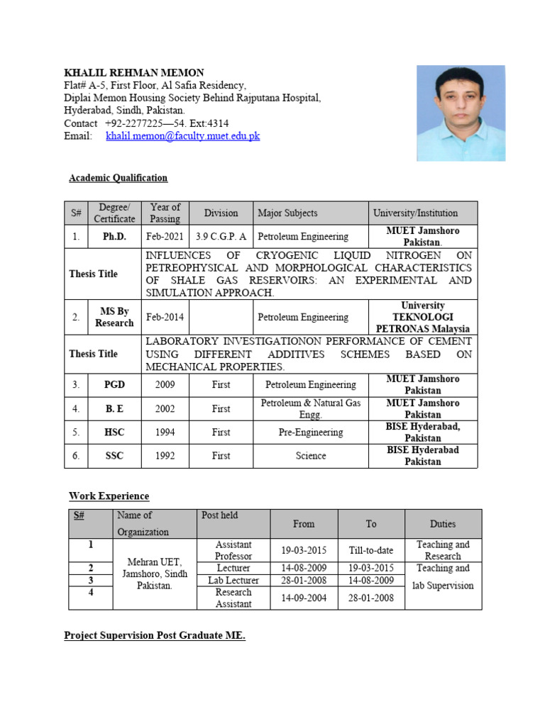 Khalil Rehman Memon CV 2021 PDF | PDF | Petroleum Reservoir | Petroleum