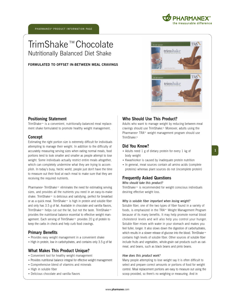 Trimshake Chocolate-PIP | PDF | Dietary Fiber | Diet & Nutrition