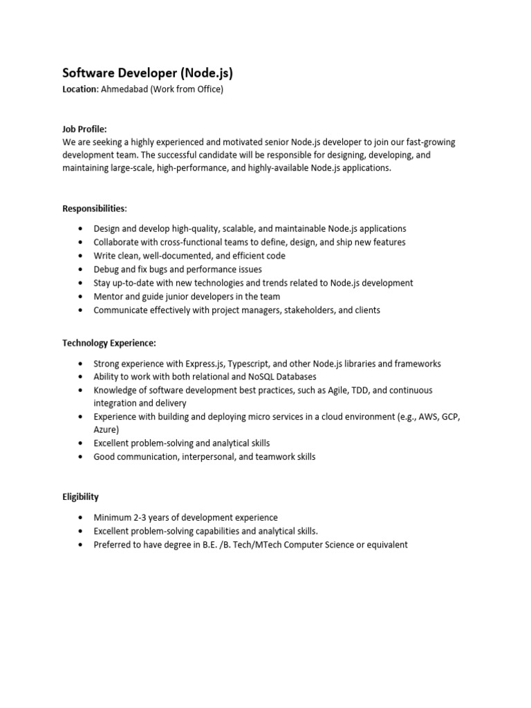 JD Node - Js Developer | PDF JD Node - Js Developer | PDF