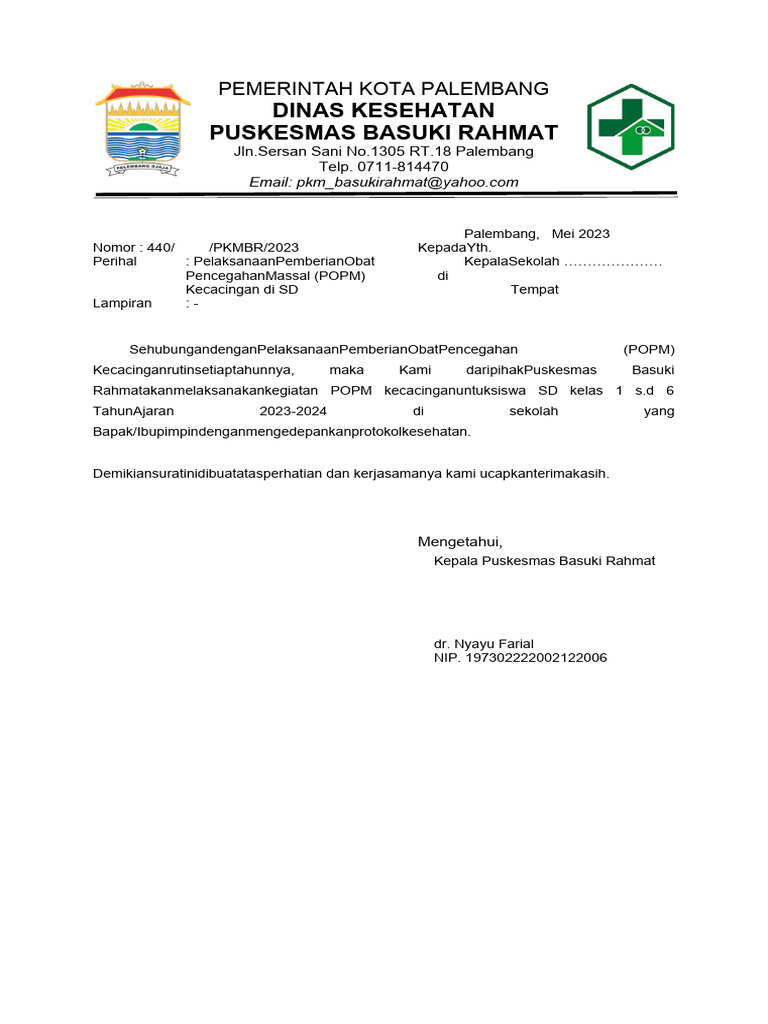 Surat Popm Kecacingan | PDF