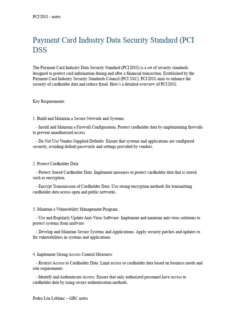 PCI DSS - Notes - GRC Training | PDF | Payment Card Industry Data ...