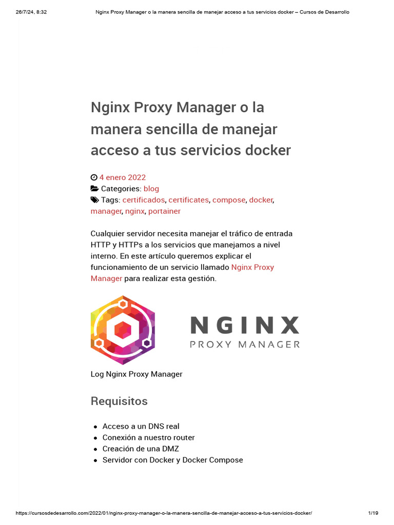 Nginx Proxy Manager Con Servicios Docker | PDF | Servidor proxy | sistema de nombres de dominio
