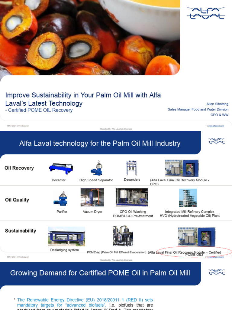 Alfa Laval - Improve Sustainability From Your Palm Oil Mill With Alfa Laval's Technology | PDF ...