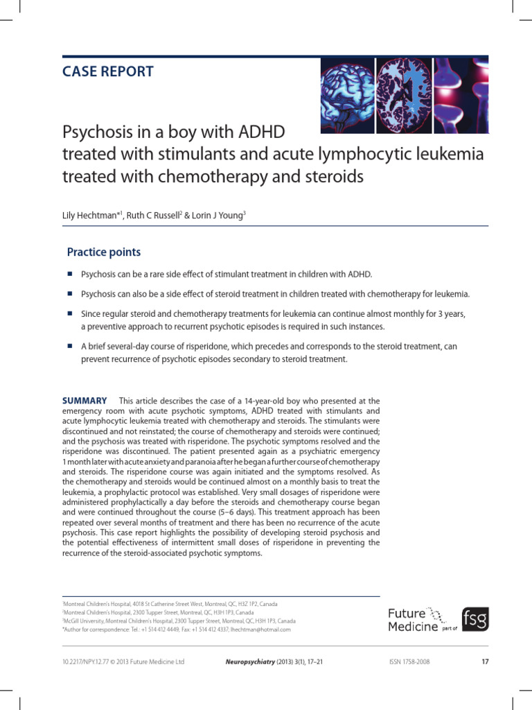 Psychosis in A Boy With Adhd Treated With Stimulants and Acute ...
