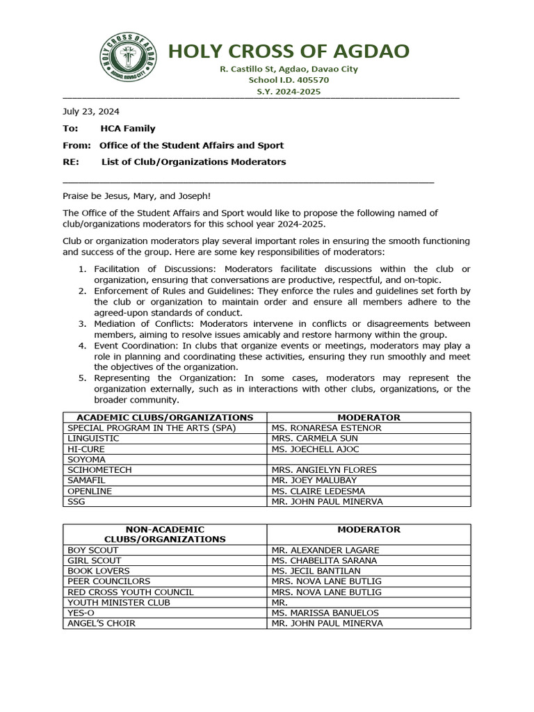List of Club Moderators | PDF