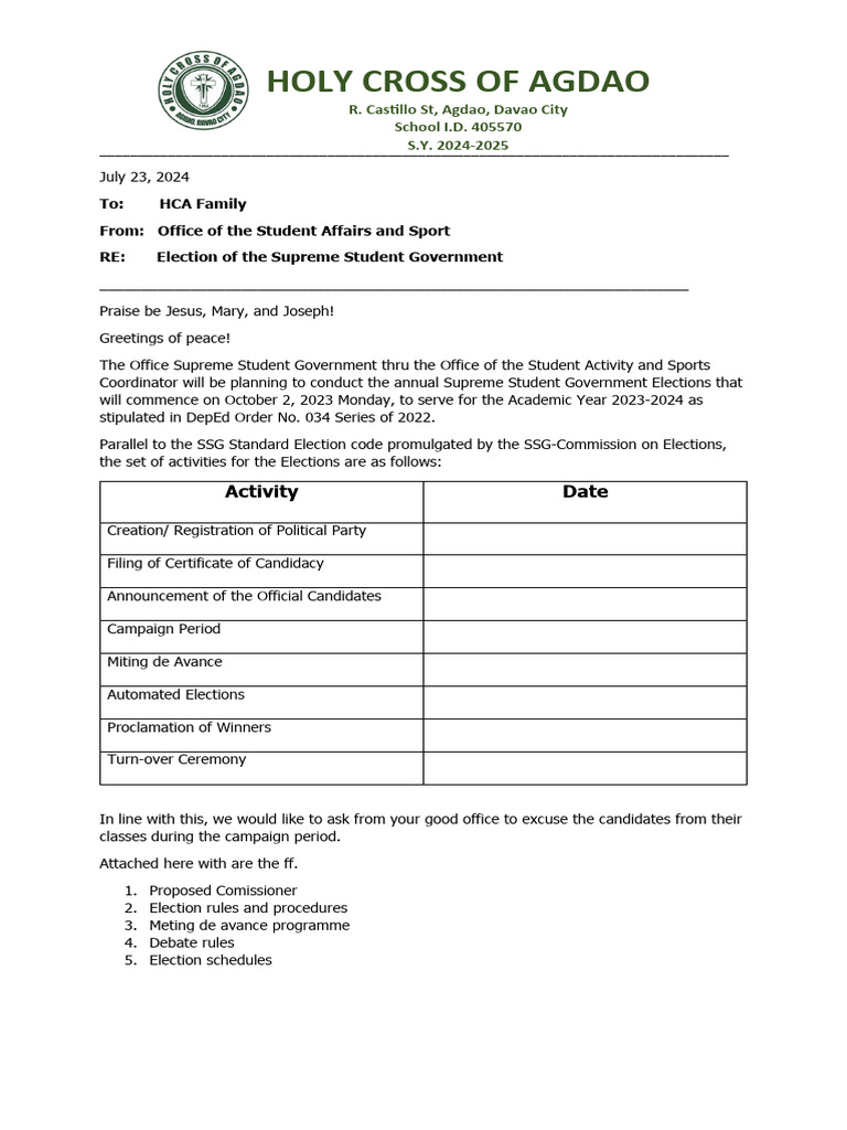 Election of The Supreme Student Government | PDF | Government