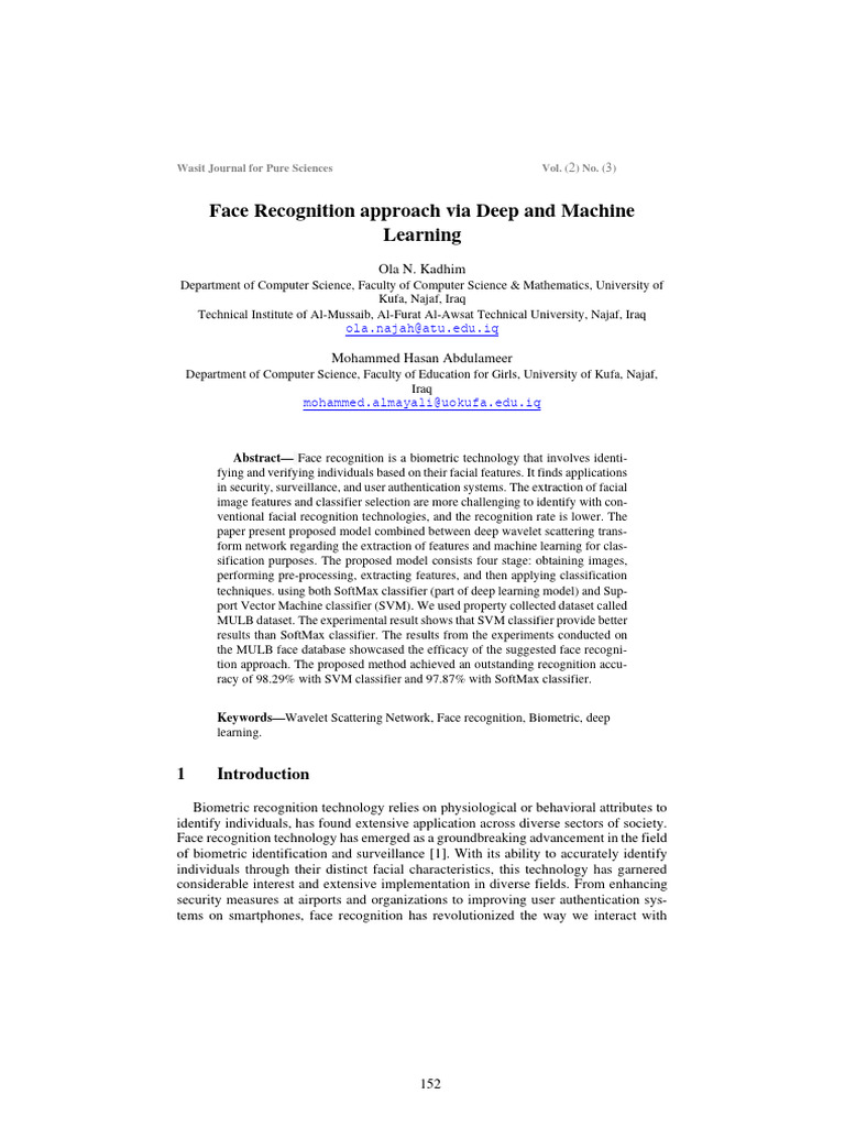 Face Recognition Approach Via Deep and Machine Lea | PDF | Accuracy And ...
