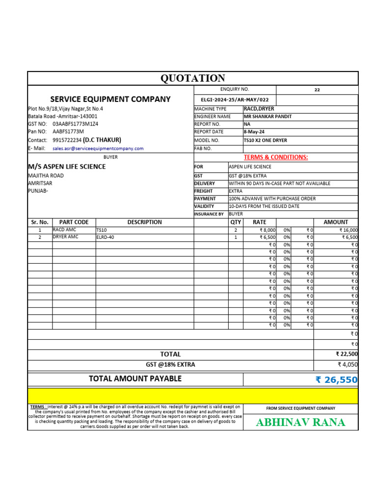 Quotation for Aspen Life Science | PDF | Receipt
