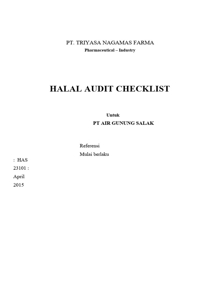 Checklist Internal Audit Halal Rev5 Ags PDF Free | PDF
