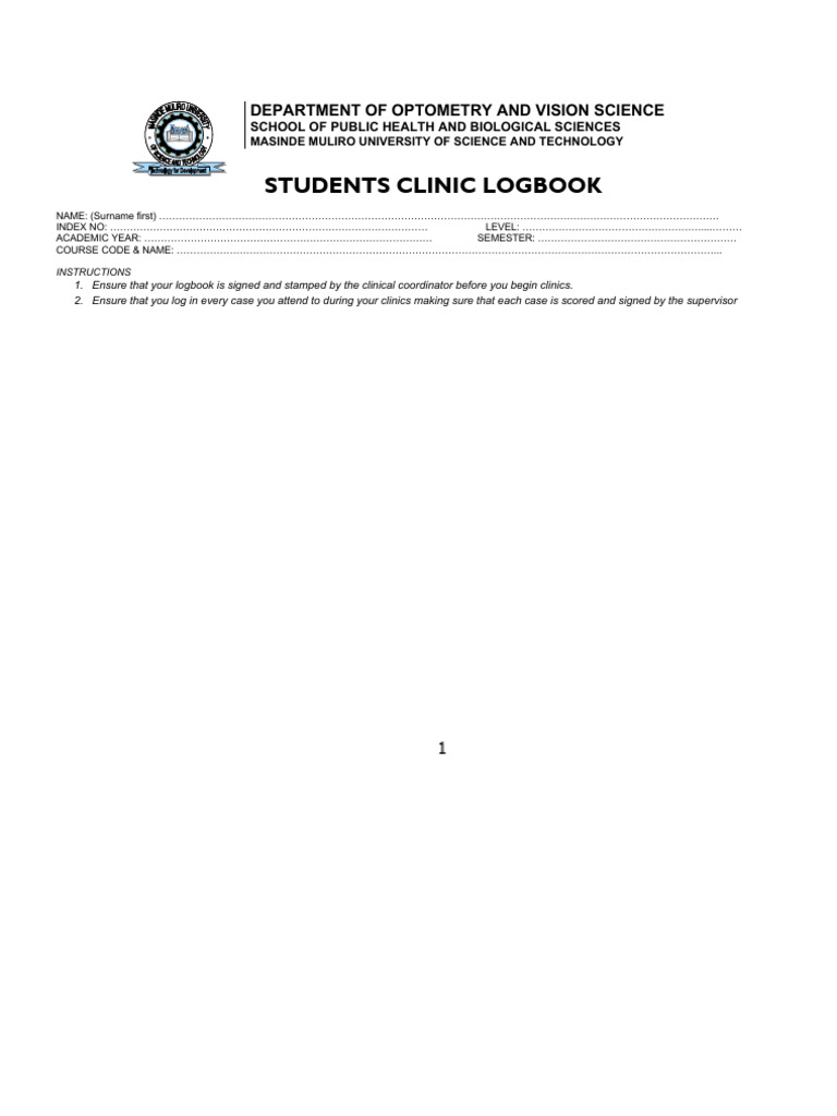 CLINICAL LOG BOOK - BOptom | PDF | Medical Diagnosis | Surgery