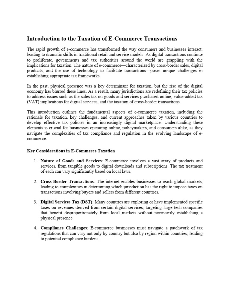 Taxation of E-Commerce Transactions | PDF | Taxes | E Commerce