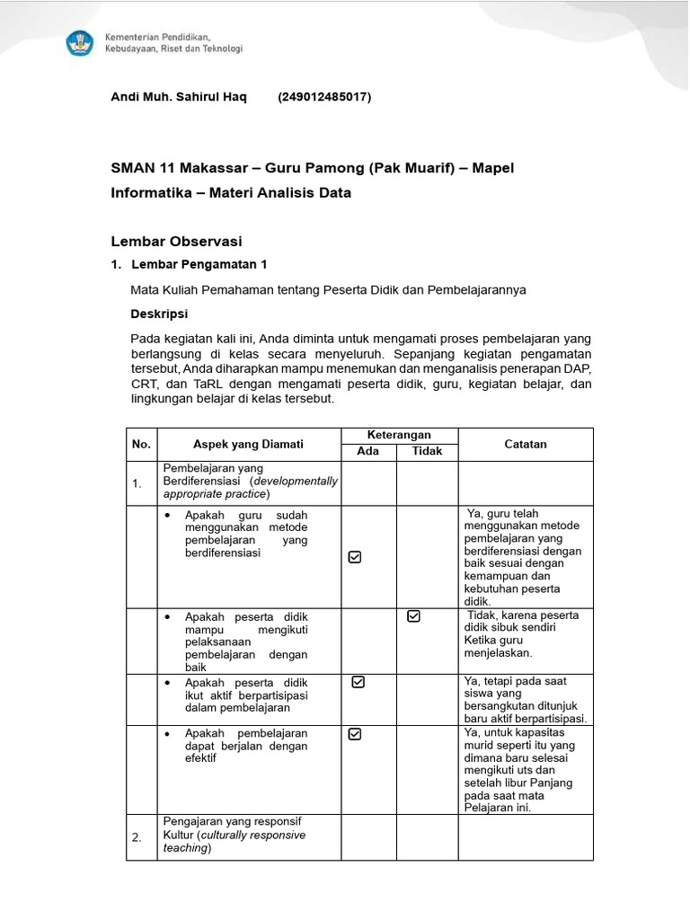 T1-Elaborasi - Pemahaman Pesdik - Andi Muh. Sahirul Haq - 249012485017 | PDF | Karier & Perkembangan