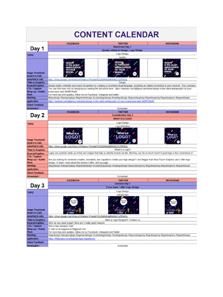 content calendar | PDF