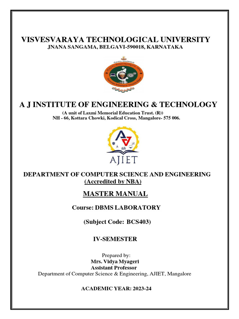 DBMS Master Manual BCS403 - Final | PDF | Databases | Data Management Software