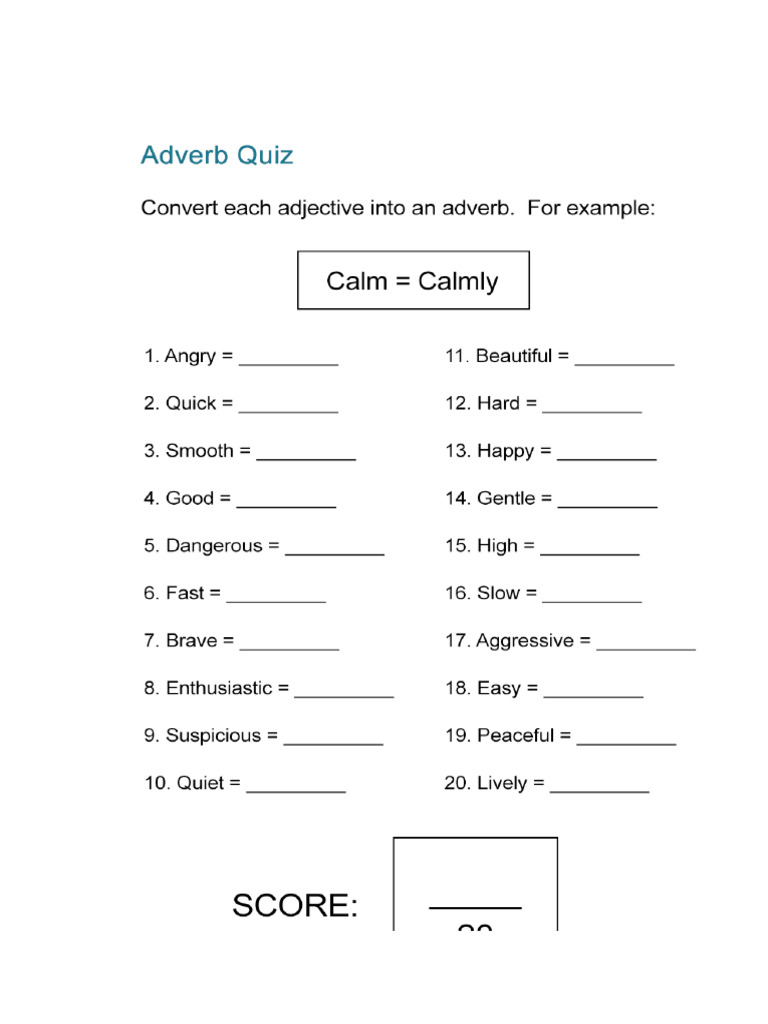 Adverb Quiz | PDF