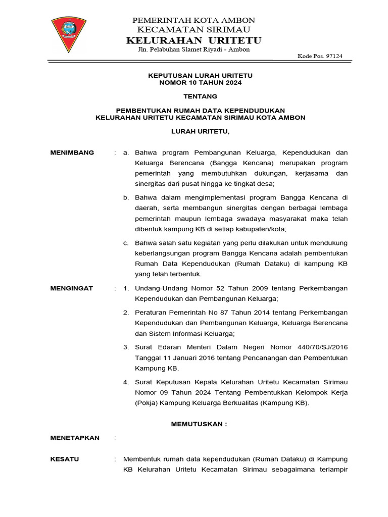 SK Rumah Data Ku KELURAHAN URITETU 2024 | PDF | Ilmu Sosial