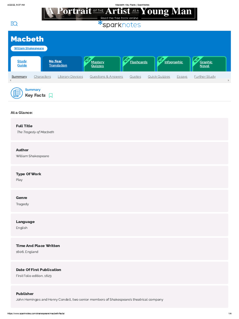 Macbeth - Key Facts - SparkNotes | PDF | Macbeth