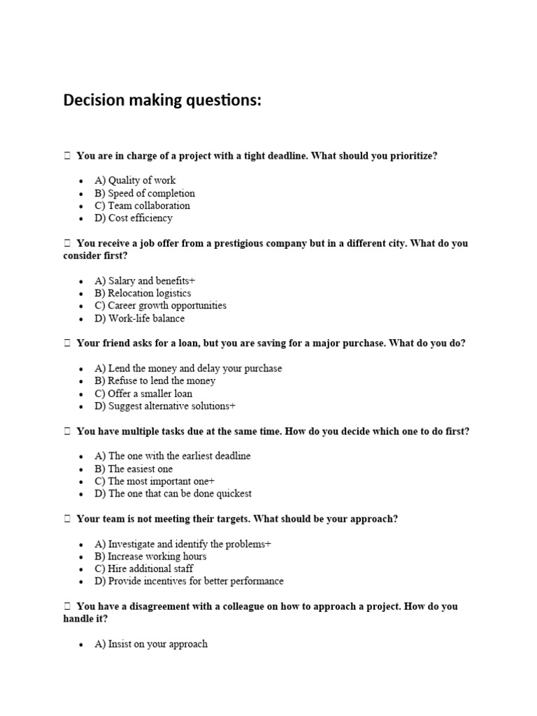 Decision Making Questions | PDF | Goal | Marketing Strategy