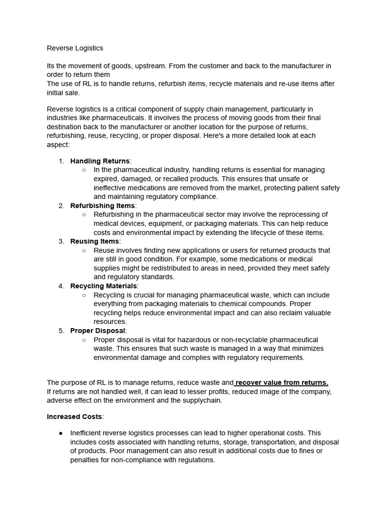 Reverse Logistics Notes | PDF | Logistics | Recycling