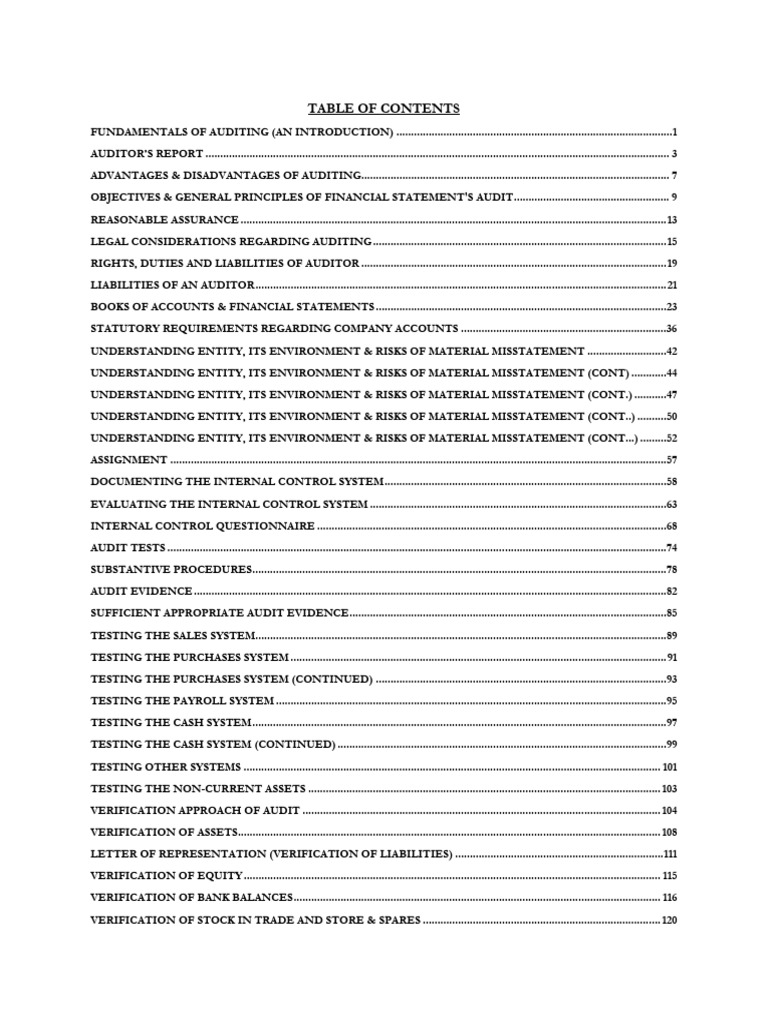Table of Contents (Fundamentals of Auditing - ACC 311) | PDF | Audit | Internal Control