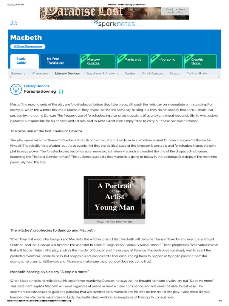 Macbeth - Foreshadowing - SparkNotes | PDF | Macbeth