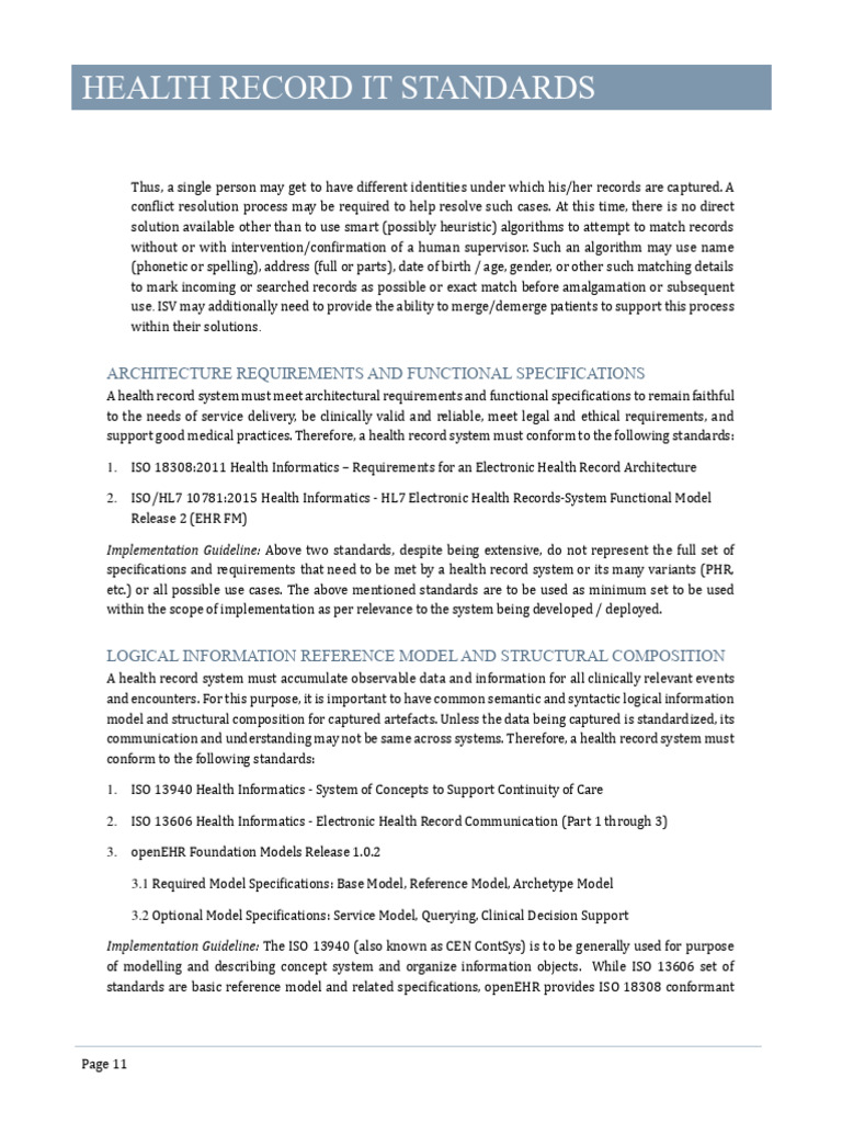 Health Record It Standards: Architecture Requirements and Functional ...