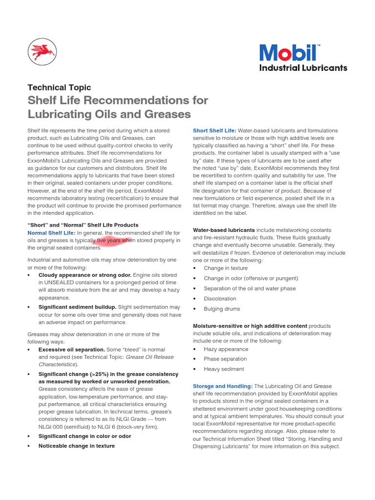 Shelf Life Guidelines for Lubricants | PDF | Lubricant | Shelf Life