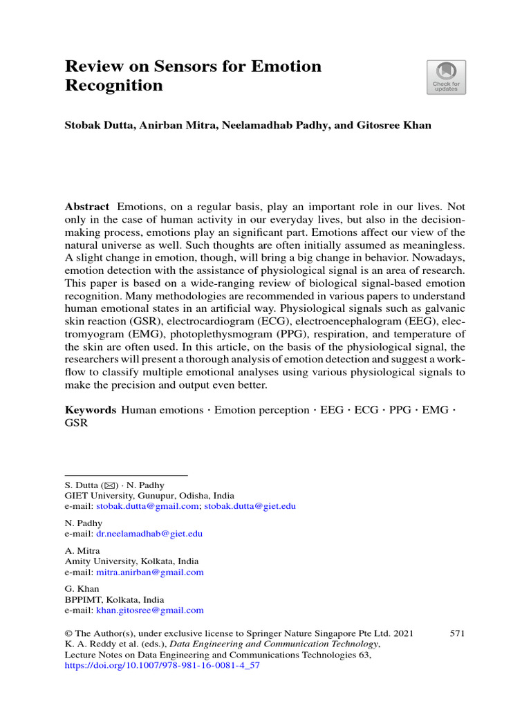 Sensors for Emotion Recognition Review | PDF | Electroencephalography ...