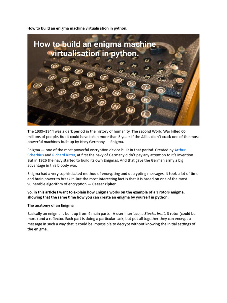 How To Build An Enigma Machine Virtualisation in Python | PDF | Encryption | Cipher