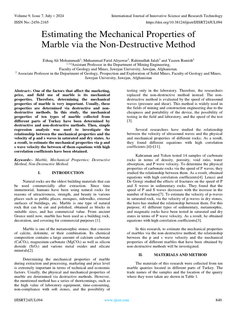 Estimating The Mechanical Properties of Marble Via The Non-Destructive Method | PDF | Rock ...