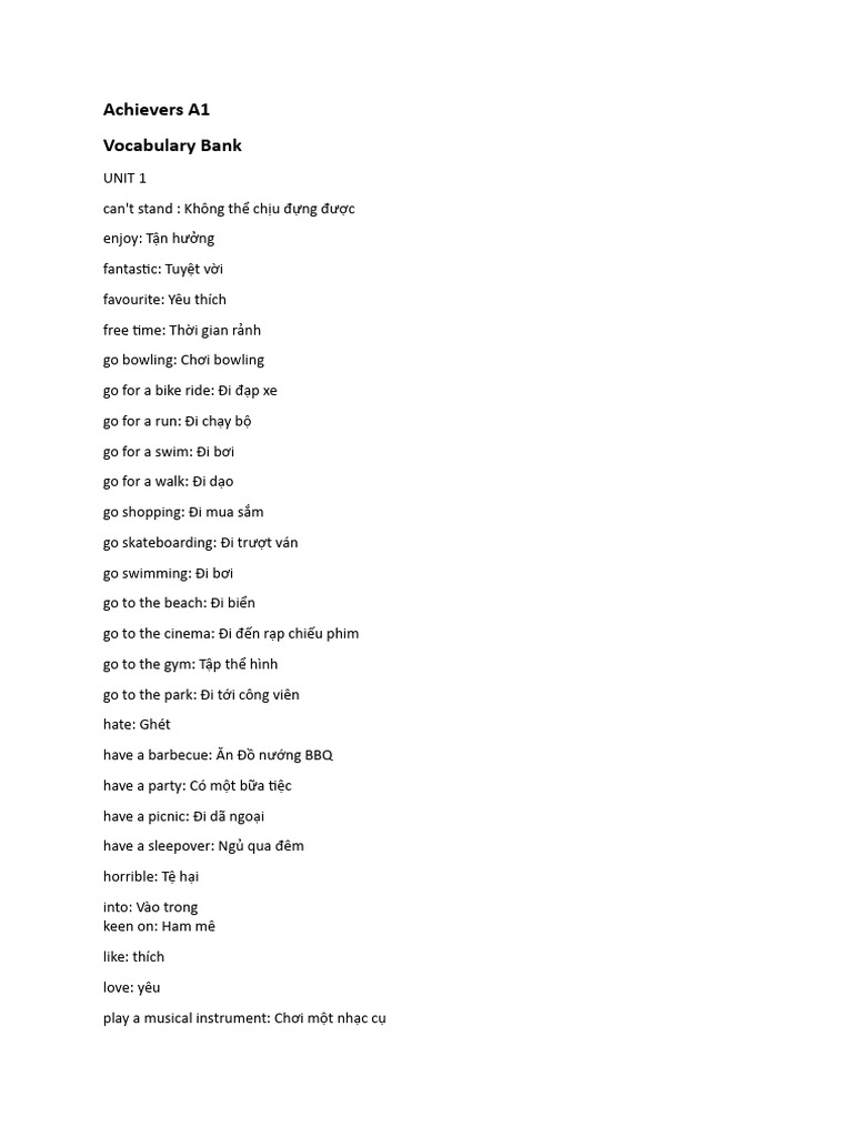 Achievers A1 Word List | PDF