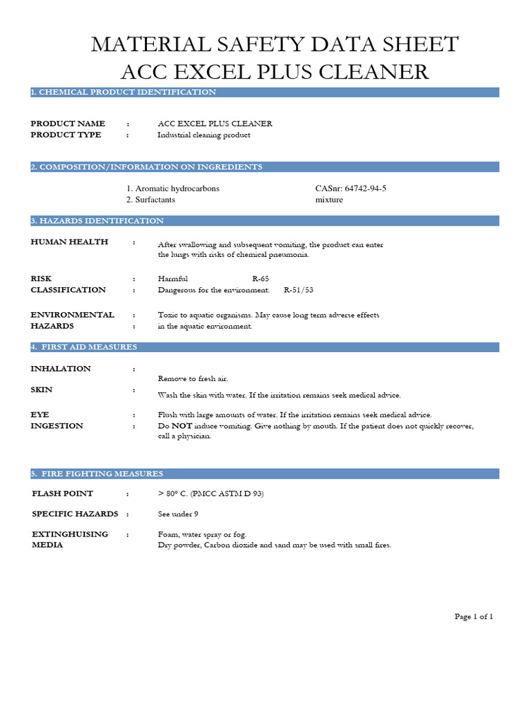 Acc Excel Plus Cleaner | PDF | Water | Solvent