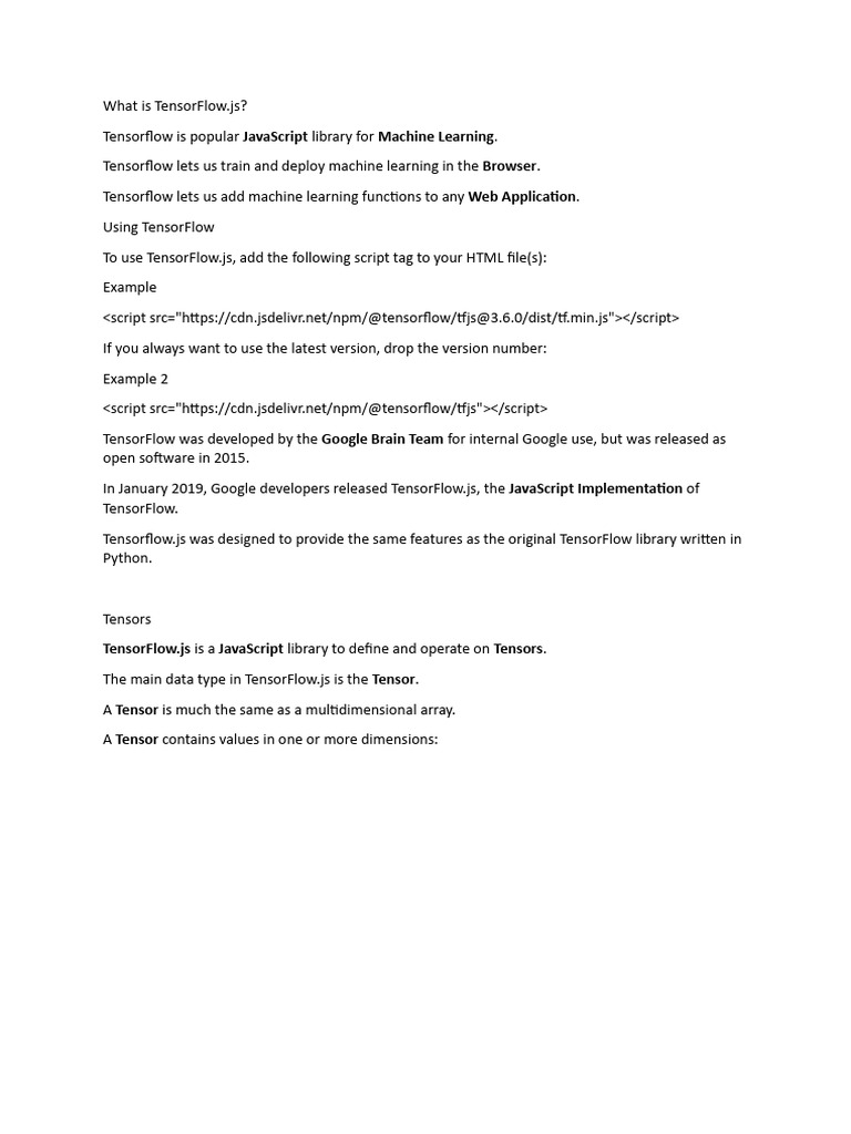 Machine Learning What Is Tensorflow Pdf Java Script Tensor 5544