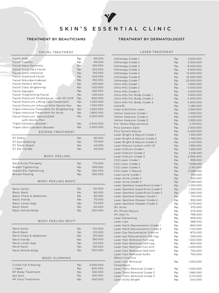 Daftar Harga Treatment 2023 Uk A4 | PDF | Hair Removal | Human Appearance