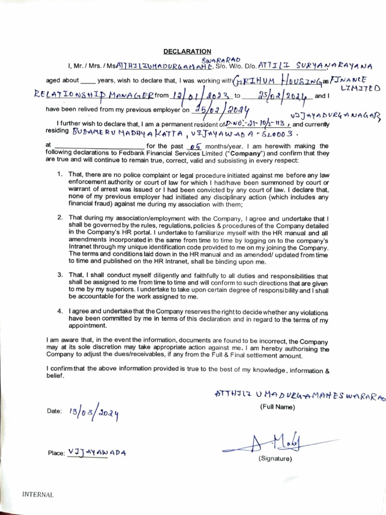 A Uma Maheswararao Declaration Form | PDF | Governance | Public Law