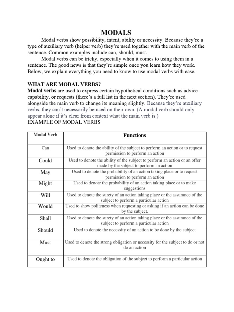 MODALS | PDF | Verb | Semantics