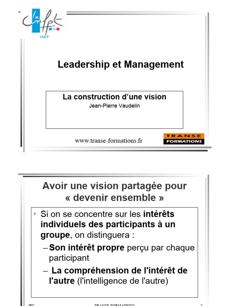 Construire une Vision Partagée en Groupe | PDF | Direction ...