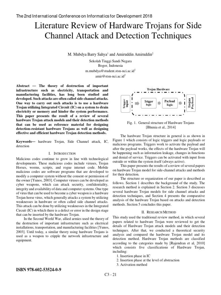 Literature Review of Hardware Trojans For Side Channel Attack and Detection Techniques | PDF ...