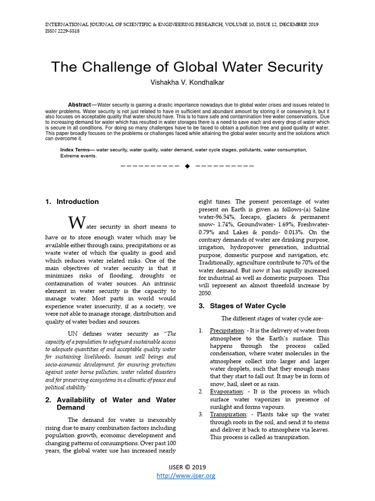 Global Water Security Challenges | PDF | Water | Water Pollution