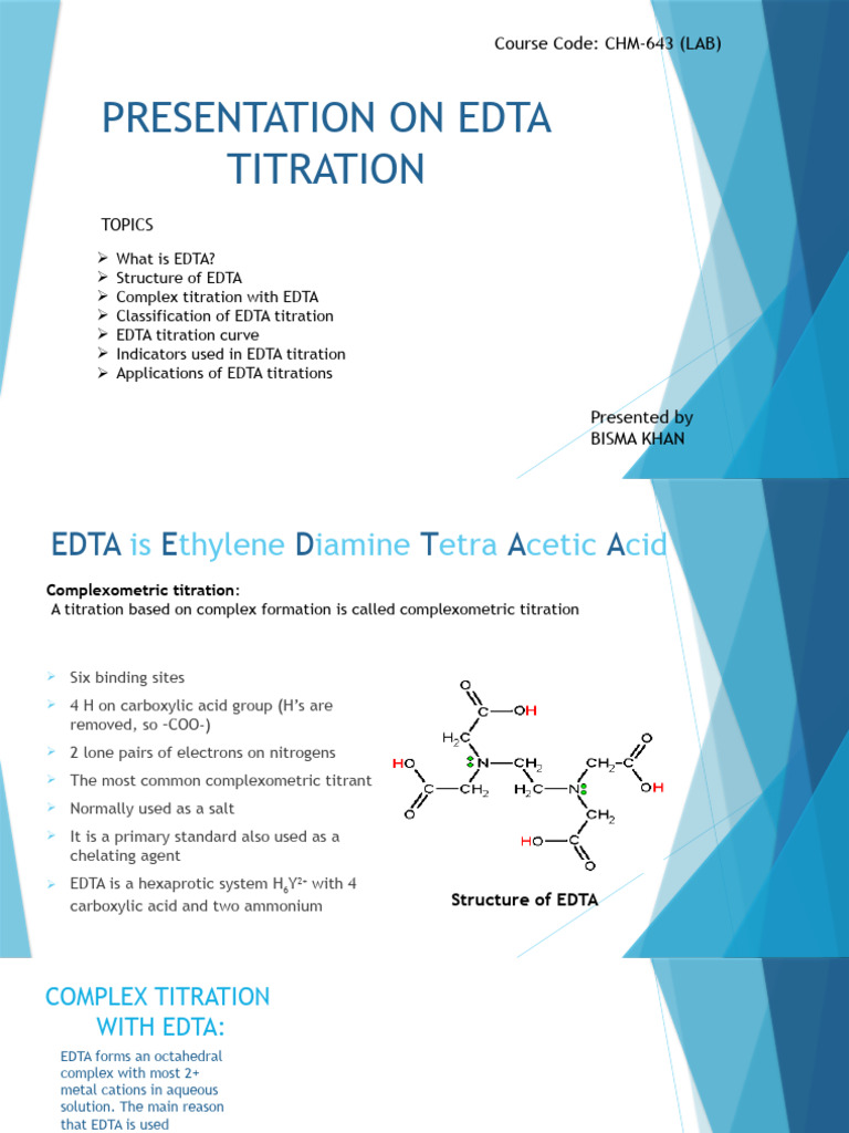 Presentation On Edta Titration | PDF | Titration | Chemistry