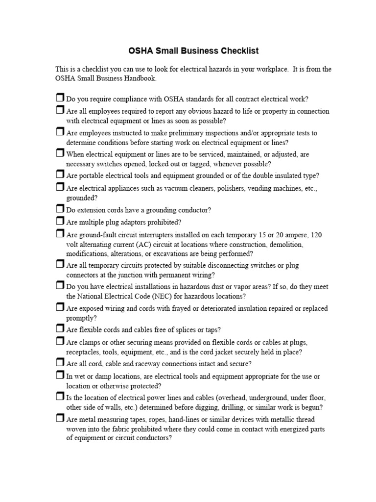 Fy07 sh-16610-07 Module 2-Osha Small Business Checklist | PDF ...