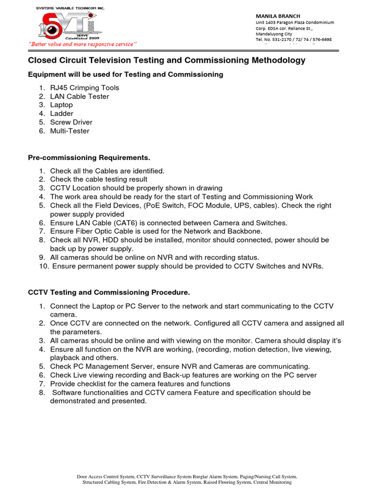CCTV Testing and Commissioning Guide | PDF | Network Switch | Computer ...