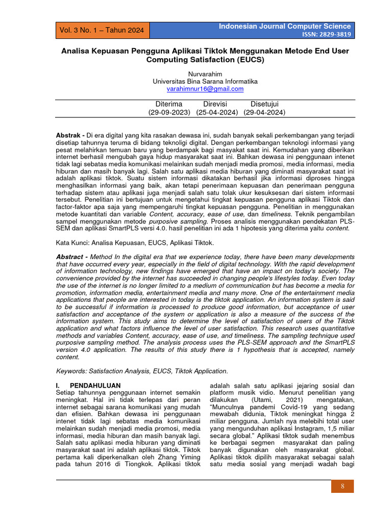 Analisa Kepuasan Pengguna Aplikasi Tiktok Menggunakan Metode End User Computing Satisfaction ...